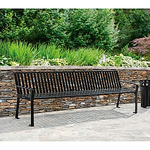 Global Industrial 8 ft. Outdoor Park Bench with Back, Vertical Steel Slat, Black, Unassembled