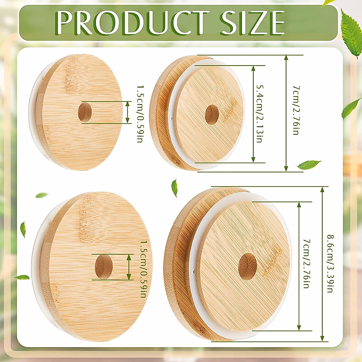 8 Pack 86mm Wide Mouth Bamboo Mason Jar Lids with Straw Hole, Eco-Friendly and Reusable Wooden Drinking Lids(8 PCS)