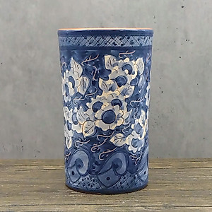 Hand Painted Portuguese Pottery Blue and White Kitchen Utensil Holder Blue White 255-355-455-BW Blue and White Ceramic Utensil Holder