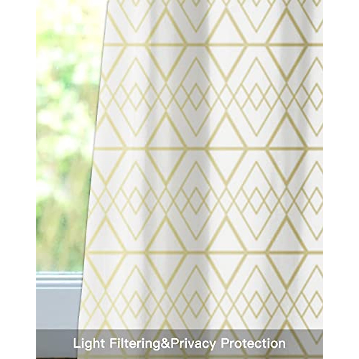 Amaze-Home Curtain Valances for Windows, White Gold Line Window Valances, Geometric Window Treatment Rod Pocket Valance Curtains for Kitchen/Bedroom/Bathroom 42x12 inch, 1 Panel