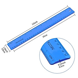 Neotiger Flexible Shatterproof Bendable Unbreakable Safe Soft Transparent Clear Plastic Straight Flat Ruler, 30 cm/12 inch. Set of 2, Clear and Blue, for Home, School, Office, for kids and Adults