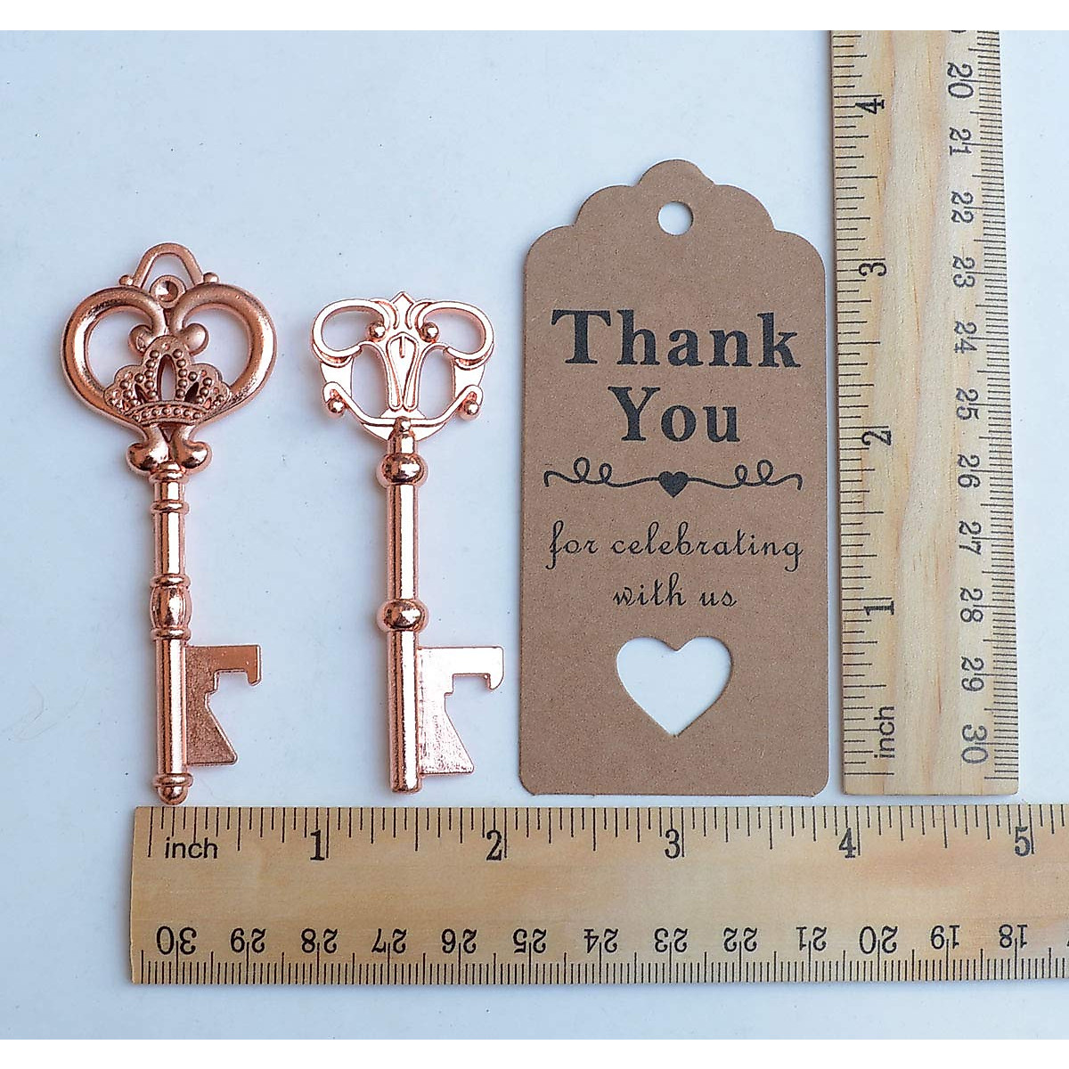 50pcs Rose Gold Skeleton Key Beer Bottle Opener With 100 Pcs Thank You Card and 98 Feet Hemp Rope for Wedding Party Favors
