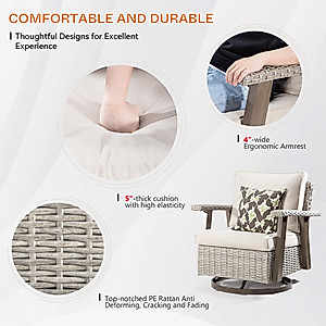 Gardenbee Patio Chair Set of 2 - Outdoor 360°Swivel Rocker Chair with Durable Fabric Cushion and Ergonomic Structure, Patio Wicker Dining Chair(Grey/Beige)