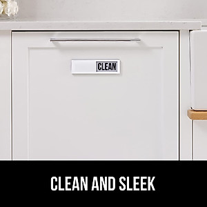 Gorilla Grip Dishwasher Clean and Dirty Magnet Sign, Optional Adhesive, Magnetic, Easy Read, Non-Scratch, Heavy Duty Shutter Slide Magnets for Dish Washer, Kitchen Accessories, 7x2, White