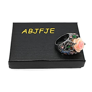 ABJFJE Retro Crystal Resin Rose Flower Cocktail Statement Ring Uniquely Stylish Stacking Wedding Band Rings Fashion Jewelry Accessories for Women Gift (8)
