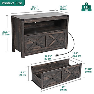 YITAHOME Wood File Cabinet with Charging Station, Drawer Filing Cabinet Cart, Farmhouse Nightstand Printer Stand for Home Office, Bedroom, Living Room, Entryway, Dark Rustic Oak