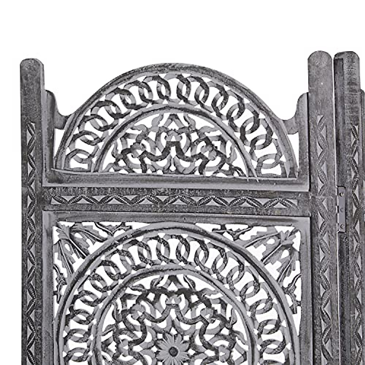 Deco 79 Wood Floral Handmade Hinged Foldable Partition 3 Panel Room Divider Screen with Intricately Carved Designs, 60" x 1" x 72", Black