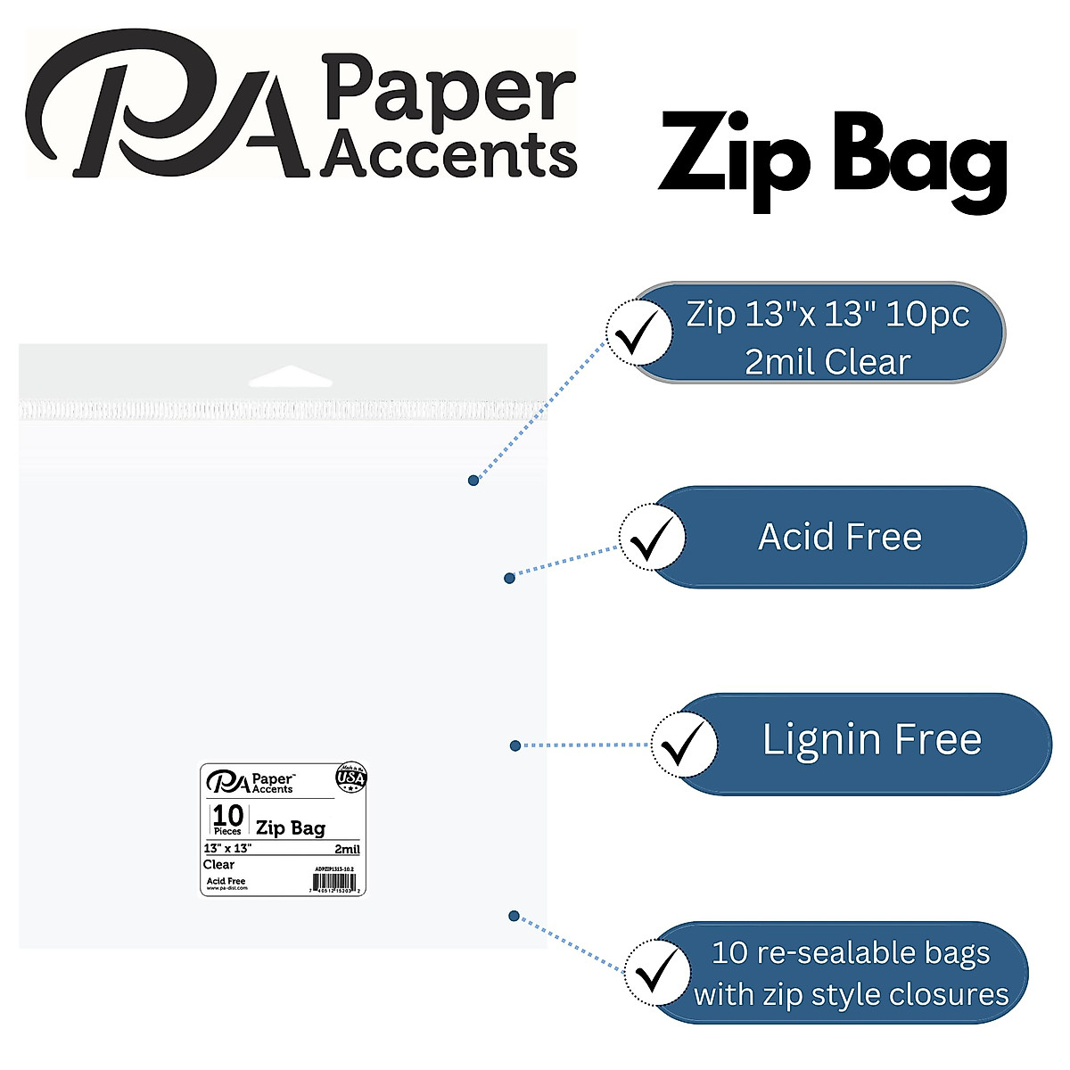 Zip Bag 13x13" 2mil Clear 10pc