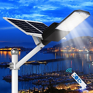 Solar Street Lights Outdoor Solar Parking Lot Lights 40000LM, 6700K LED Solar Lights, Dusk to Dawn, Solar Powered Led Street Light, IP67 Waterproof, Commercial Lighting Grade for Yard Garden, Black