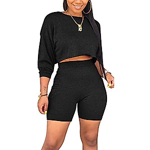 cailami Women's Summer 2 Piece Outfits Workout High Waist Biker Shorts Sets with Pockets, X-Large, Black