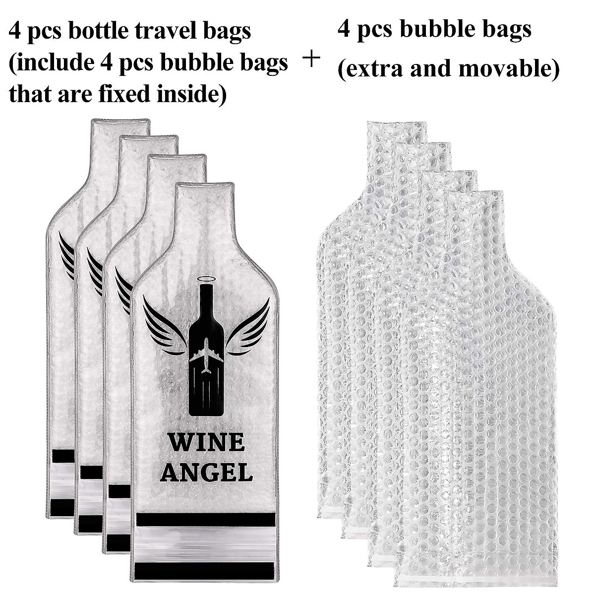 [UPGRADED PROTECTION] 4 Set (8 pcs) Reusable Wine Bags for Travel, Wine Protector Sleeve Case, Airplane Car Cruise TRIPLE Luggage Leak-proof Safety Impact Resist