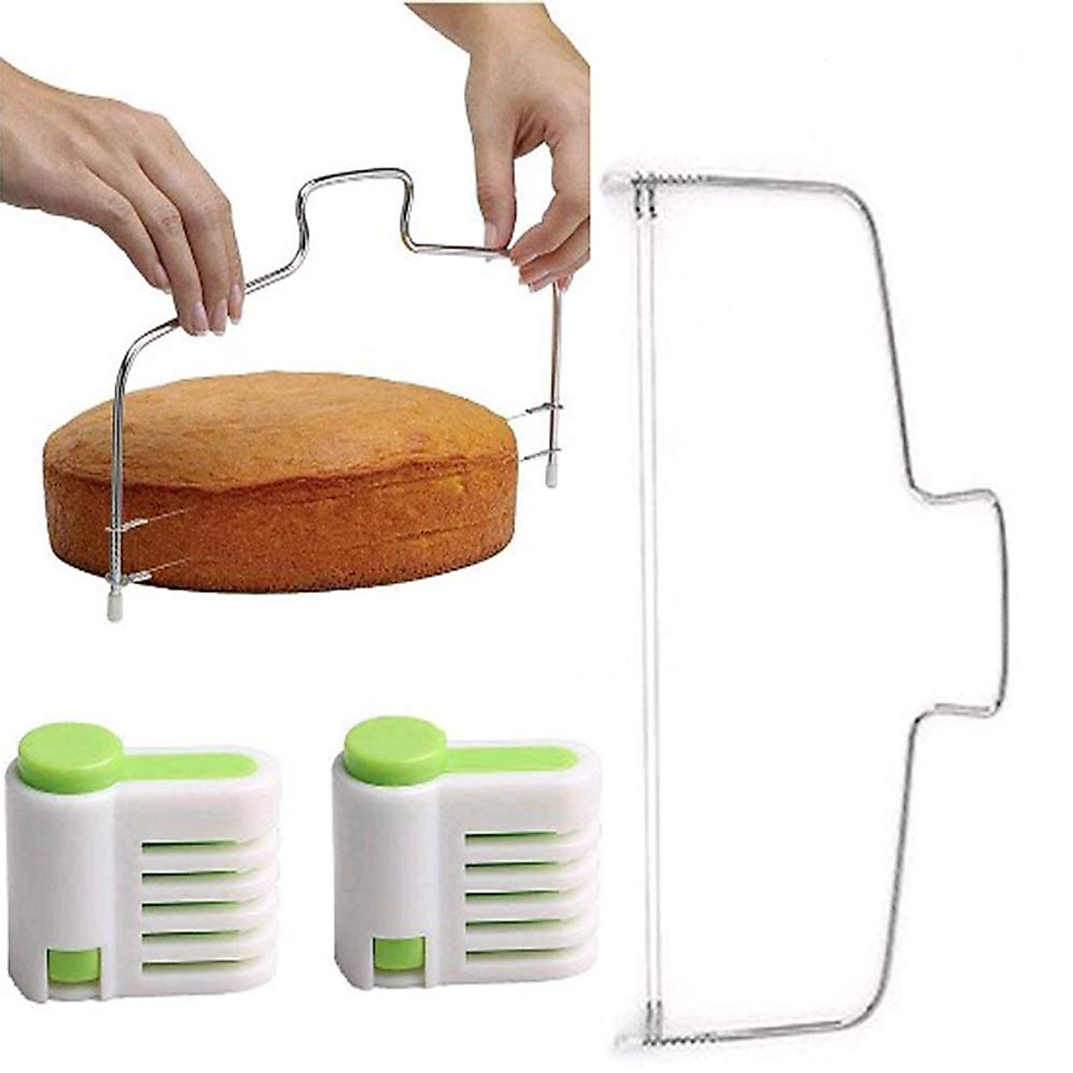 Hofumix Cake Cutter Slicer Leveler Cake Layer Cutter Adjustable Baking Kits 2-Wire Layer DIY Cake Knives Fixator Tools Bread Slice Cut Guide Stratification Auxiliary Kitchen Accessoires 3 Pack