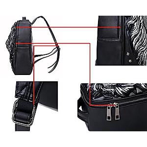 3D Animal Head Backpack, Studded PU Leather Cool Laptop Backpack College Bookbag (Lion-Gold) One Size