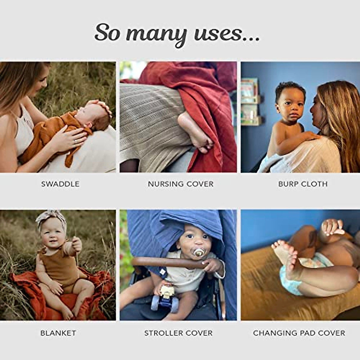 Kishu Baby Indi GOTS Organic Muslin Swaddle Blanket Gift Set in Earthy, Gender Neutral Colors - Stone Washed for Extra Softness – Fairtrade Certified, XL 47 in x 47 in (Dark Olive, Rust, Caramel)