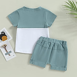 Sprifallbaby Infant Baby Boy Clothes Set Short Sleeve Contrast Stitching Color T-Shirt Toddler Drawstring Waist Shorts Outfit