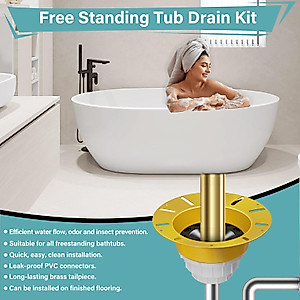 Drain for Freestanding Bathtub, Durable Free Standing Tub Drain Kit, Easy Installation, Leak-Proof, Free Standing Bathtub Drains with ABS Adapter-Compatible with Freestanding/Floor Mounted Bathtub