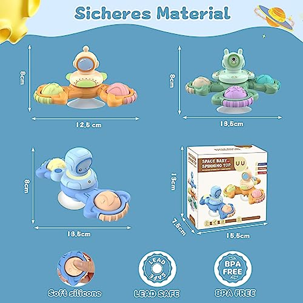 Saeifin 3Pcs Suction Cup Spinner Toy for Baby, Spinners for 2 Year Old Boy Girl, Plane Travel Toddler Sensory Toy, Birthday Gift for 18 Month, Window Toys for Infant