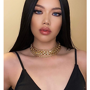 Aimimier 3Pcs Punk Cuban Link Chain Choker Necklace Twist Rope Necklace Chunky Figaro Chain Prom Party Festival Jewelry for Women and Girls (Gold)