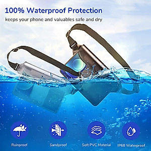 GLBSUNION IPX8 Waterproof Pouch Bag with Adjustable Waist Strap-Screen Touchable Dry Bag with Adjustable Belt for Phone Valuables for Beach Swimming Snorkeling Boating Fishing Kayaking (2 Pack)