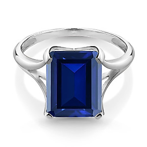 Gem Stone King 14K White Gold 10X8MM Emerald Cut Gemstone Birthstone Engagement Ring | Wedding Anniversary Promise Ring | Gold Ring For Women | Available In Size 5-9.5