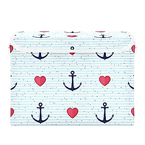 Kigai Nautical Anchor Heart Storage Baskets for Shelves Foldable Closet Basket Storage Bins with Lid for Clothes Home Office Toys Organizers