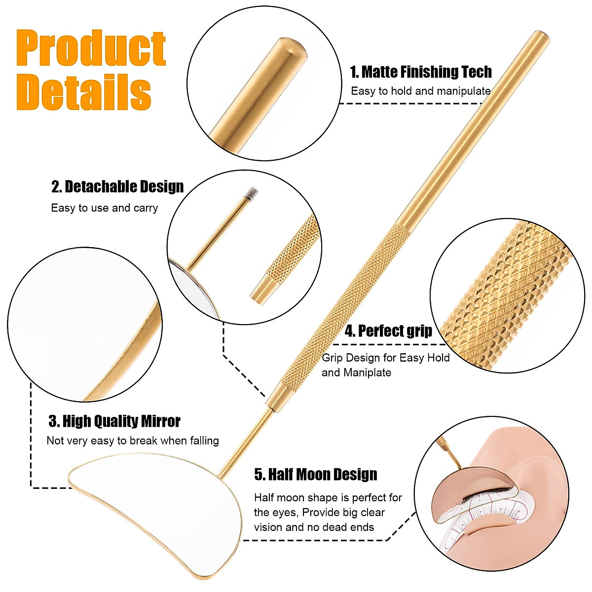 Upgraded Design Lash Mirror for Eyelash Extension Supplies, Large Half Moon Stainless Steel Eyelash Mirror, Dental Mirror for Lash Extensions, Light-weight Eyelash Extension Mirror for Supplies Lashes