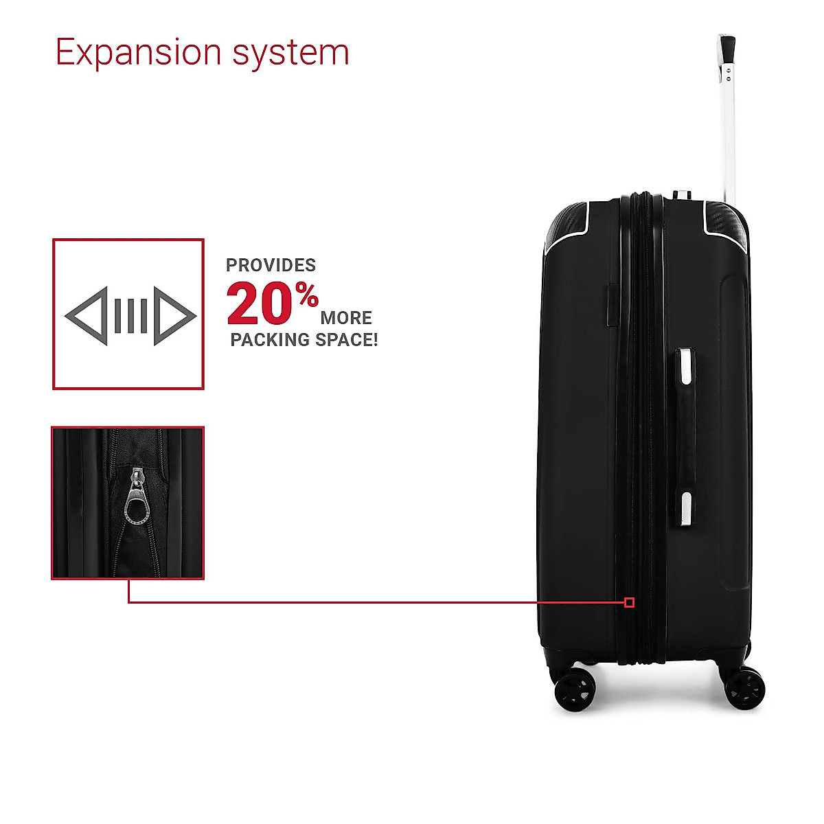 Swiss Mobility PVG Collection 28 Inch Hard Shell Spinner Luggage for Airplanes, Expandable Suitcase with 360-Degree Spinner Wheels, Retractable Handle, Black