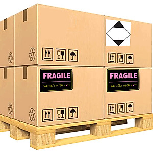 Pink Fragile Handle with Love Labels 2X3 inch Black Yellow Fragile Warning Shipping Mailing Stickers for Personal Gift Bag Envelope 200 Pcs Per Roll (Pink)