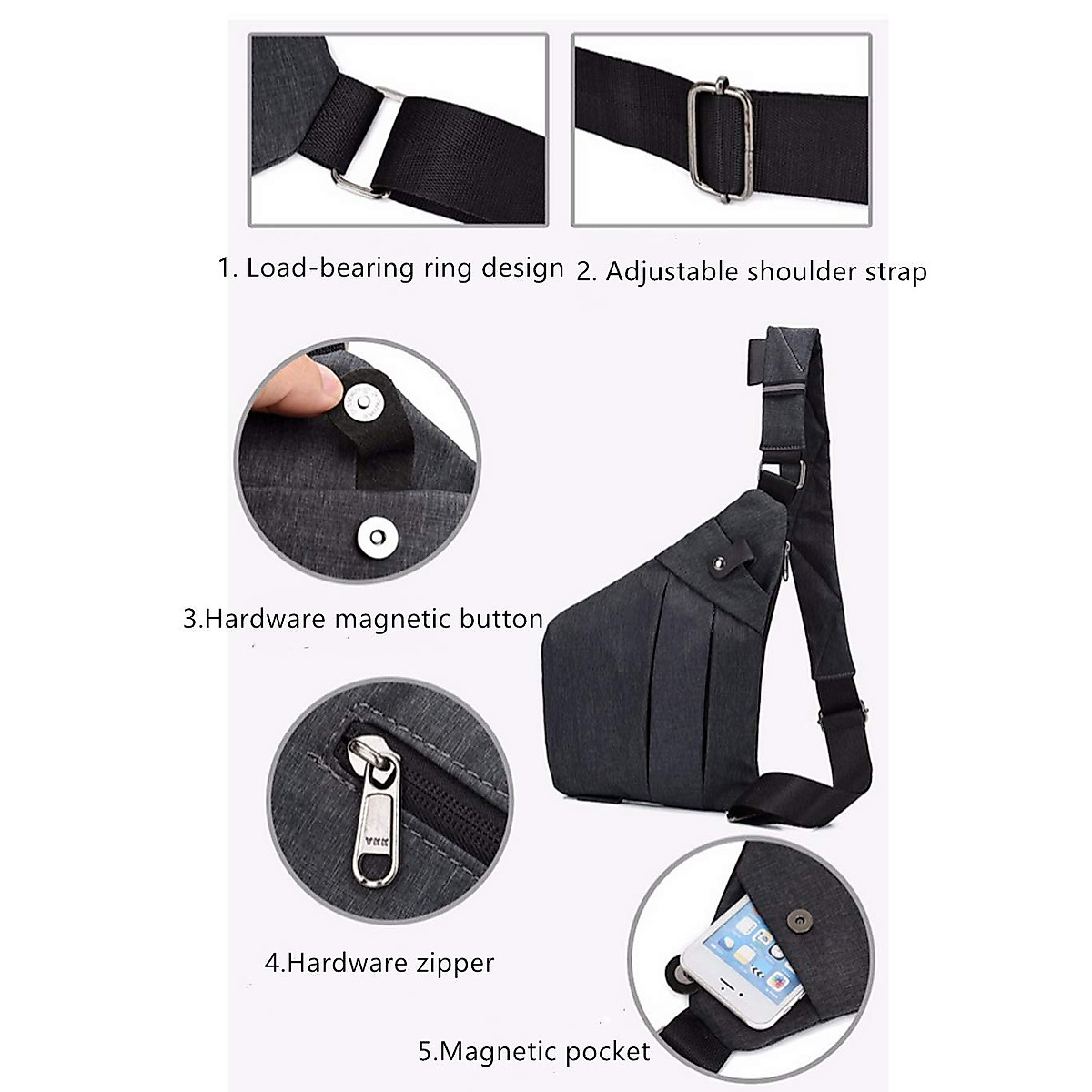 Malacoso Sling Bag Chest Crossbody Bag Personal Pocket Bag Anti-Theft for Cycling Hiking