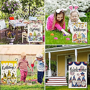 Gnome Seasonal Garden Flags, Small Welcome Gnome Garden Decor Yard Flag Set of 12 Double Sided Printed, Spring Easter Flags Decor for Outdoor Decorations,Holiday Garden Flags for All Seasons 12x18