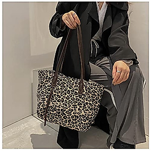 Leopard Shoulder Bag Soft Large Tote Purse Handbag Hobos Satchel for Women (White)