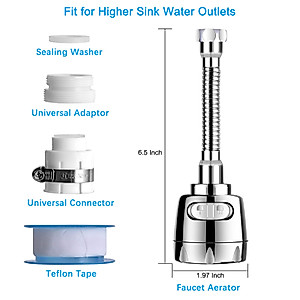 Sink Faucet Attachment, Movable Kithchen Faucet Head 360° Rotatable Faucet Sprayer Head Replacement Water Saving Faucet Extender,Anti -Splash,3 Modes, Chrome Faucet Head for Kitchen and Bathroom