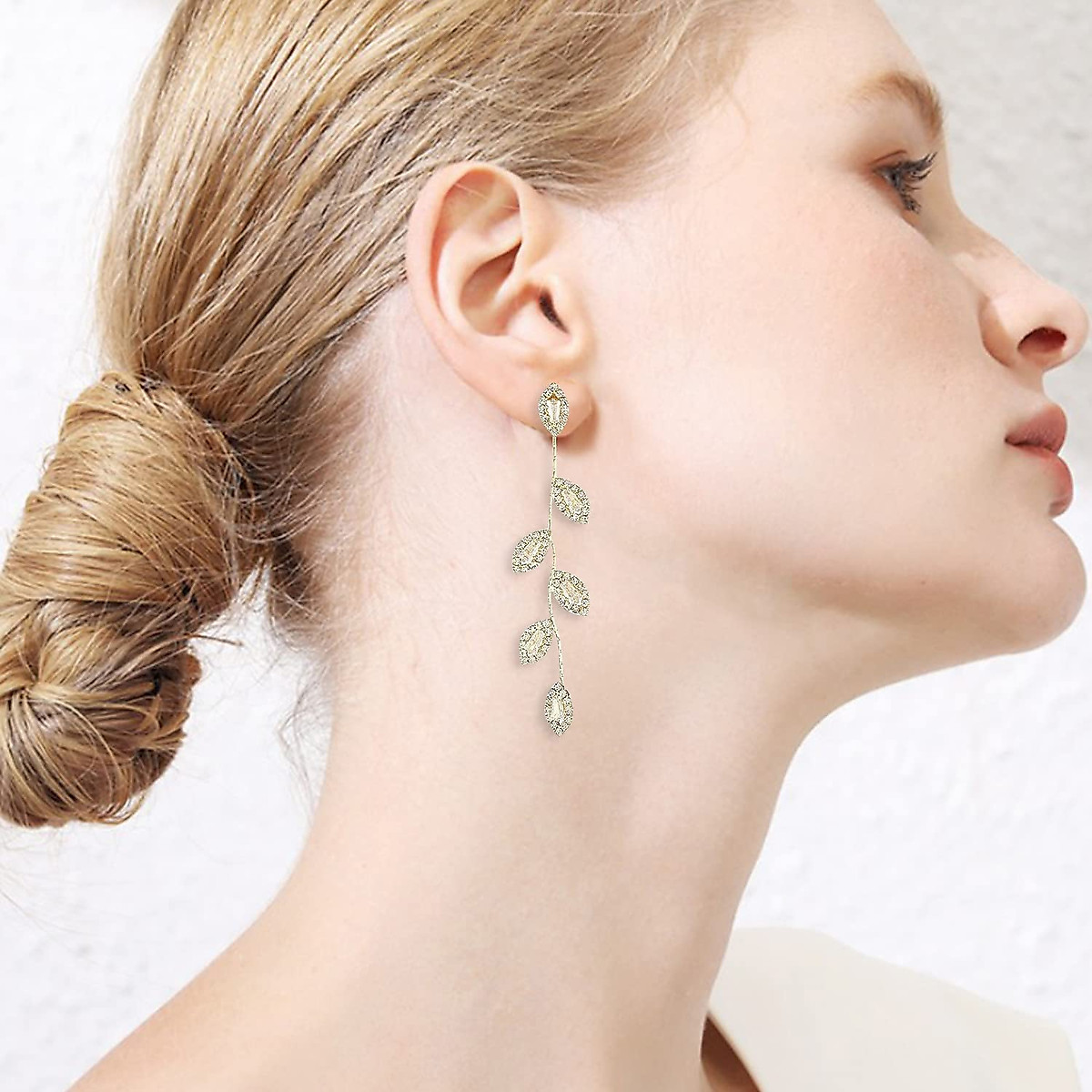 GBAHFY Wedding Dangle Earrings for Brides Bridesmaid, Long Chandelier Tassel Earrings, Leaf Drop Dangle Earrings for Prom Anniversary Valentine's Day Gift (Gold)