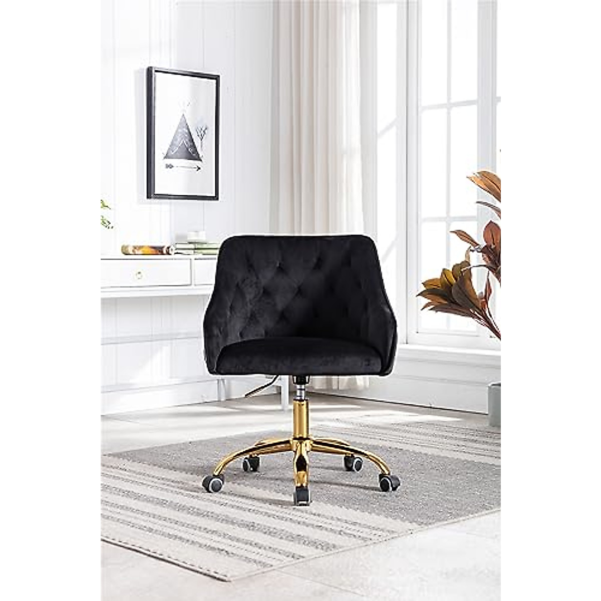 TRIPLE TREE Office Desk Chair with Wheels, Modern Swivel Shell Chair with Tufted Wide Back, Comfortable Adjustable Swivel Computer Task Chairs for Home,Office, Make Up, Bedroom, Small Space, Black…