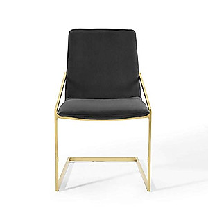 Modway Pitch Performance Velvet Dining Armchair, Gold Black 21.5 x 19.5 x 35.5