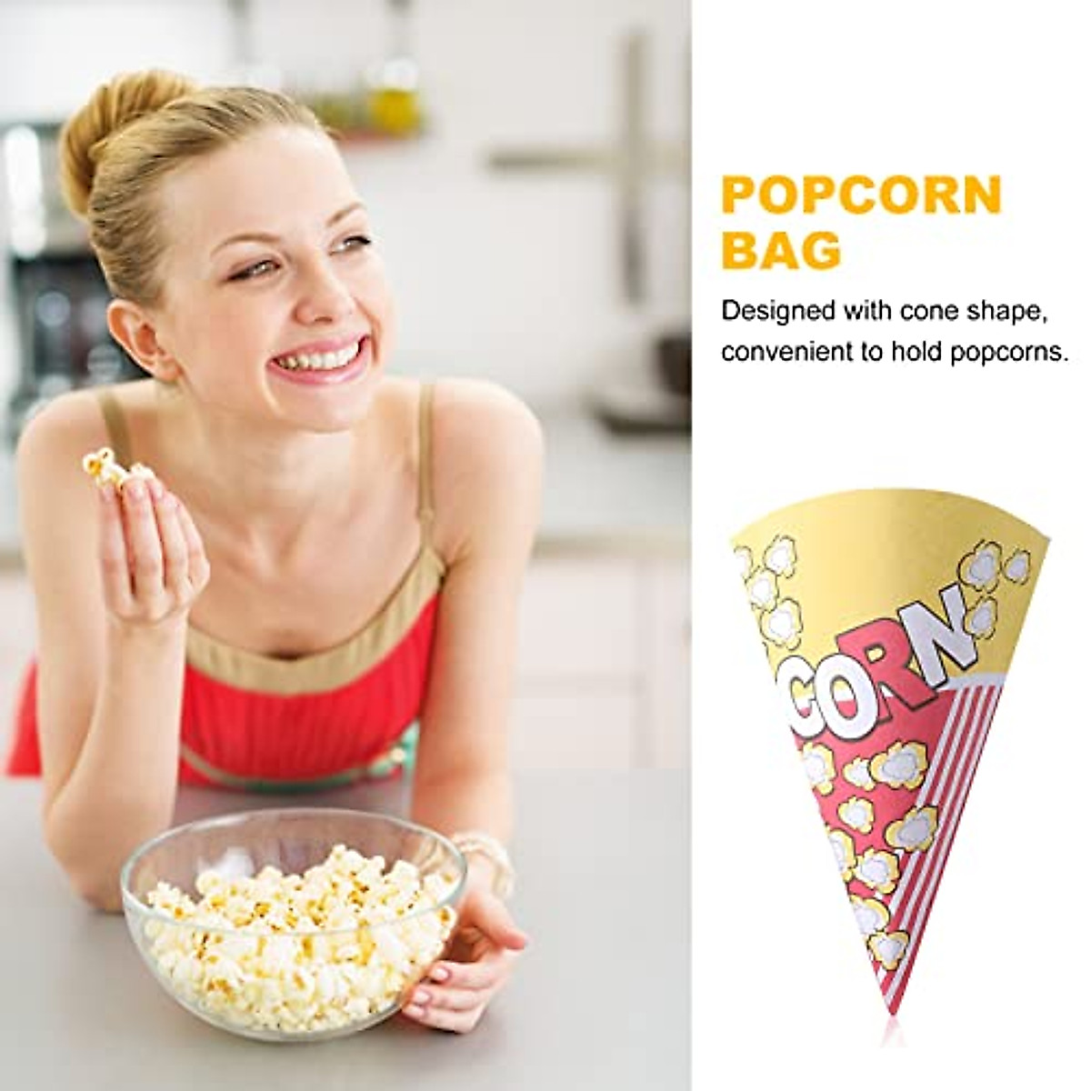 Popcorn Paper Bag Popcorn Bags, Triangle Popcorn Bags for Family Movie Night Baseball Themed Carnival Christmas Birthday Party 50 Pcs Popcorn Favor Bags