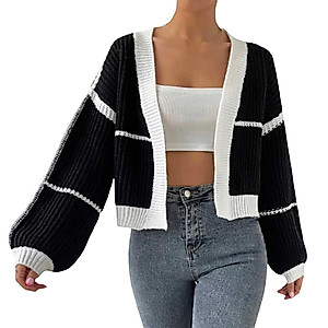 BLUBUKLKUN daily deals Cropped Shrug Sweater Cardigan for Women Ladies Loose Purse Knitted Cardigan 2023 New Outwear Sweater Winter (Black, L)