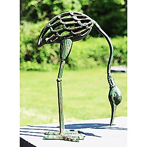 Seraphic Cast Iron Garden Decor Crane Bird Statues, Antique Green, Set of 2