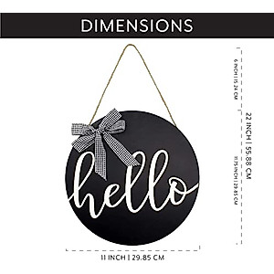 AuldHome Rustic Hello Door Hanger (12-Inch): Round Wood Plaque with Checkered Bow