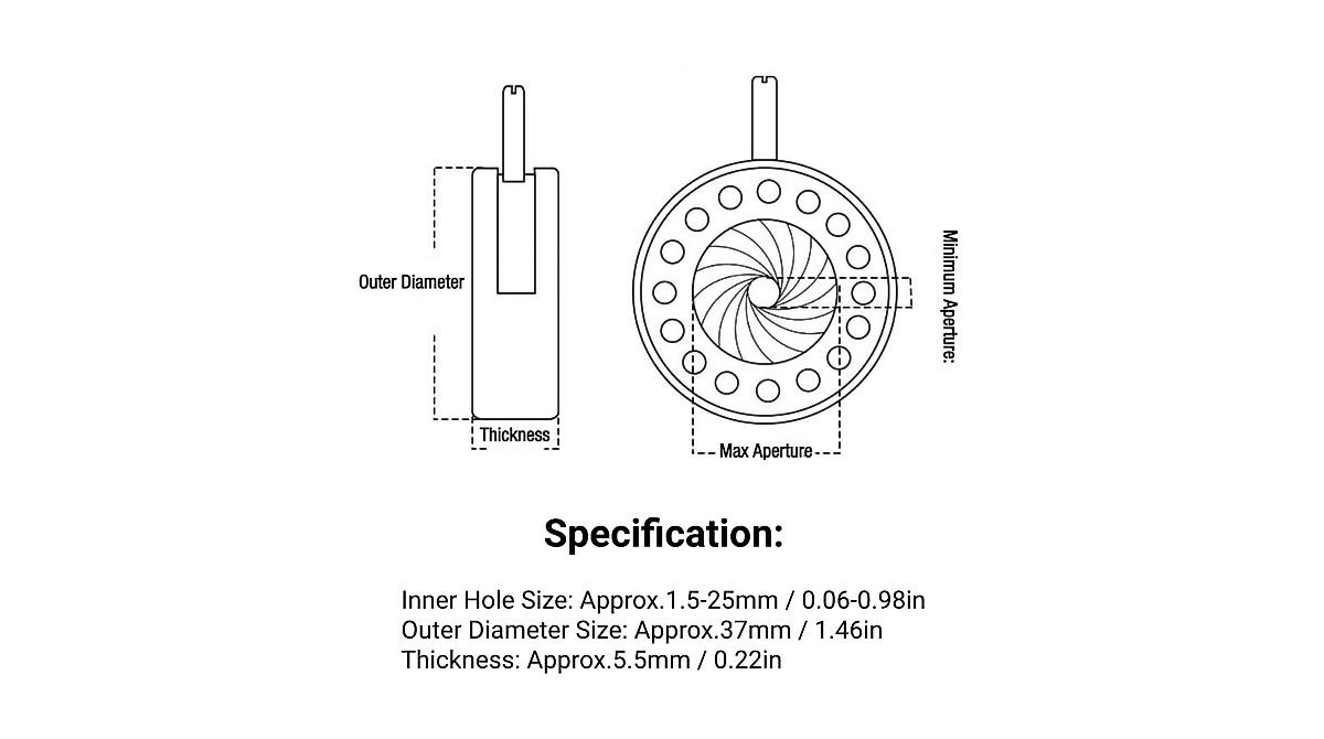 Adjustable Aperture Diaphragm Camera Lens for Optical Instruments