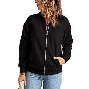 GeGekoko Womens Zip Up Sweatshirts Jackets Long Sleeve Casual Loose Outwear with Pockets Black