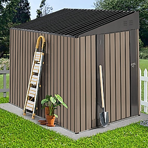 GRAVFORCE Metal Outdoor Storage Shed 4 x 8 FT, Steel Garden Shed with Lockable Door, Metal Sheds for Bike, Garbage Can, Tool, Lawnmower, Outside Sheds & Outdoor Storage for Backyard Patio