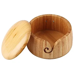 ZJchao Yarn Bowl Natural Handmade Crafted Wooden Yarn Bowl with Removable Lid for Knitting and Crocheting, for Mom and Grandmother