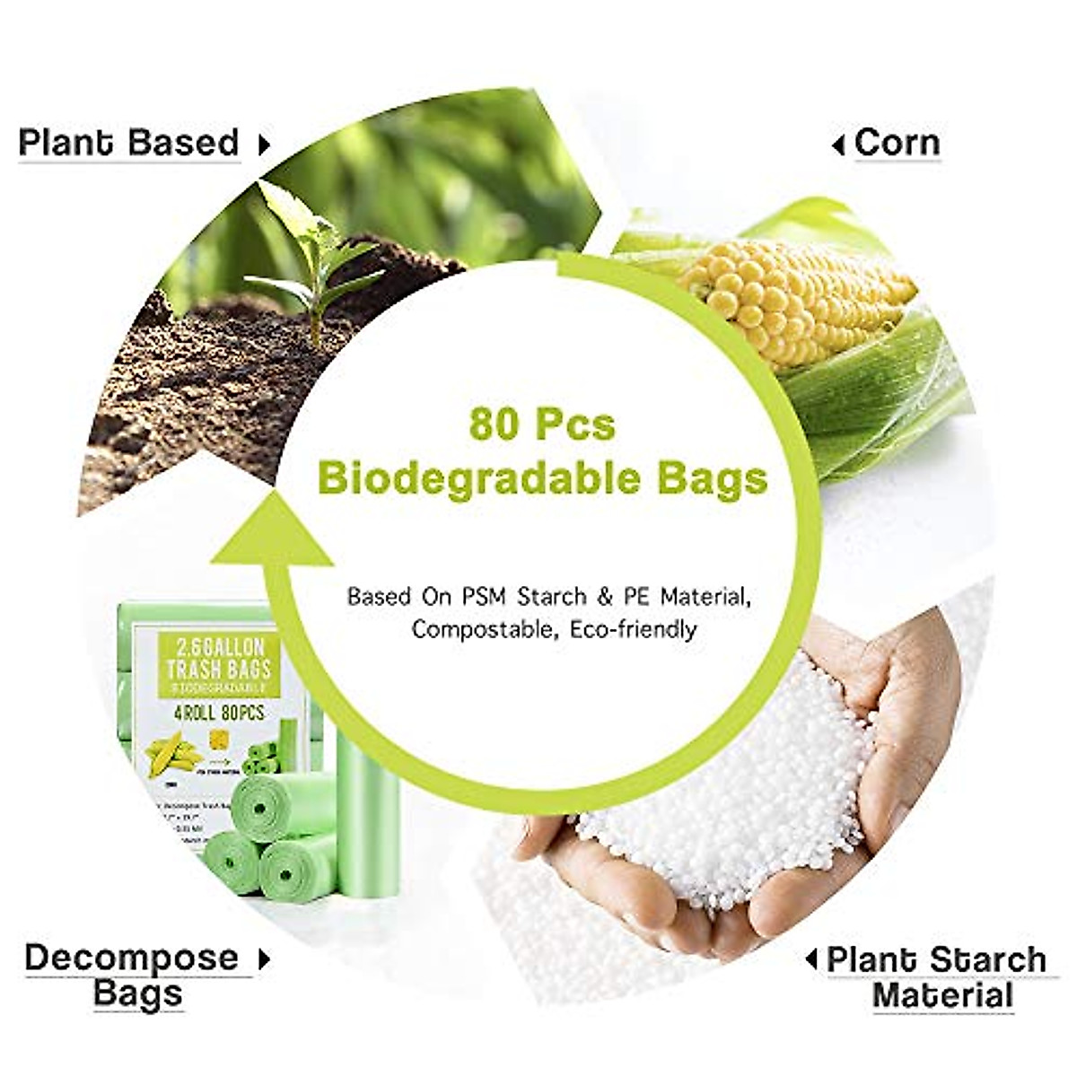 Bathroom Trash Bags Black 2.6 Gal 80cts, Compostable Small Trash Bags Biodegradable Garbage Bags
