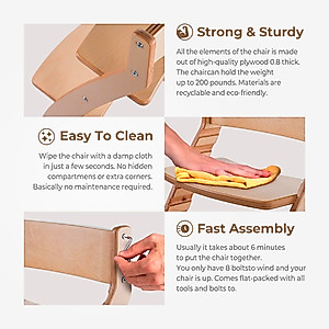 FORNEL Wooden High Chair for Babies and Toddlers - Adjustable Height Easy to Clean Toddler Highchair - Kids Dining Chair from 3 Years to 200 Lb, Grow with Child - Natural Birch