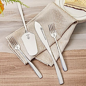 AW BRIDAL Mr Mrs Wedding Cake Knife and Server Set with Forks, Engraved Cake Cutting Set for Wedding Birthday Pie Pastry Servers Engagement Bridal Shower Gifts for Couples, 4Pcs