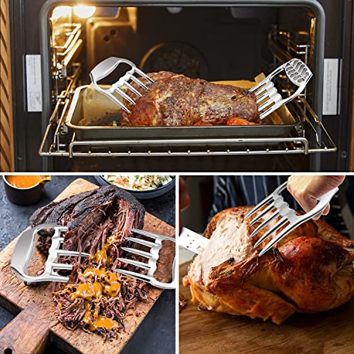 Stainless Steel Meat Claws Shredding & Heavy Duty Meat Shredder Tool - Meat Shredder Claws BBQ Tool for Shredding Meat, for Shredding Pulled Pork, Chicken, Beef, Turkey (Silver)