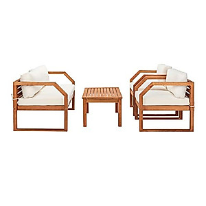 Safavieh PAT7067A Outdoor DREN Natural Brown 4-Piece Beige Seat Cushions Included Patio Set