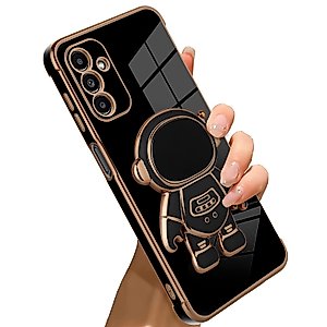 Bonoma Compatible with Samsung Galaxy A13 5G Case Astronaut Plating Electroplate Luxury Elegant Case Camera Protector Kickstand Shockproof Protective Corner Back Cover Galaxy A13 5G Case -Black