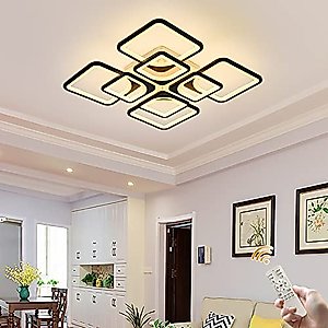 Siittoo Modern Ceiling Light Fixture, Dimmable LED Flush Mount Ceiling Chandelier Lighting with Remote, 8-Rectangle Acrylic Ceiling Lamp Fixture for Living Dining Room Bedroom (96W,Black,White)